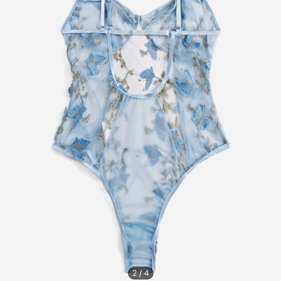 Tops | Butterfly Embroidery Sheer Mesh Teddy Bodysuit | Poshmark